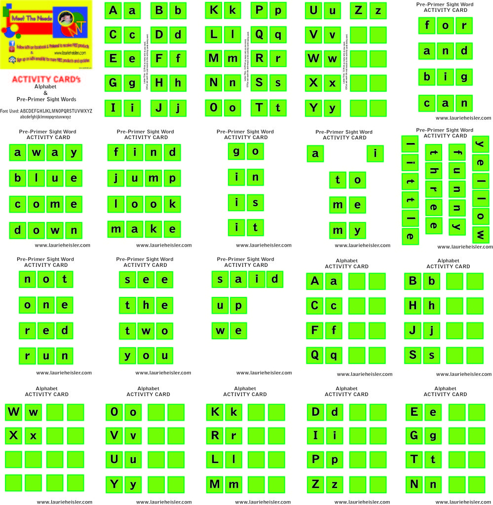 10 Letter Tile Activity Cards - Meet The Needs